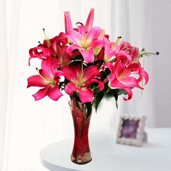 Dark Pink Lilies Vase- MyFlowerTree