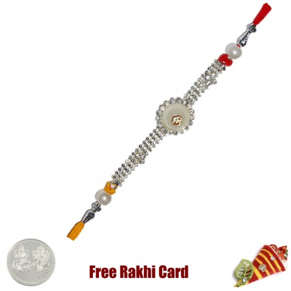Circle Om Jewelled Rakhi Rakhi with Free Silver Coin- MyFlowerTree