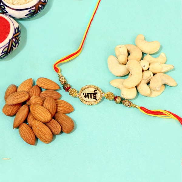Enticing Gold Rakhi with Nuts- MyFlowerTree