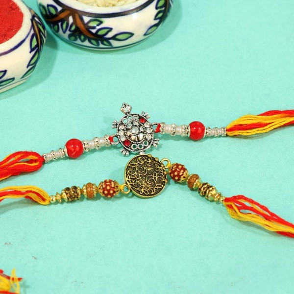 Radiant Silver Tortoise Rakhi Sets- MyFlowerTree